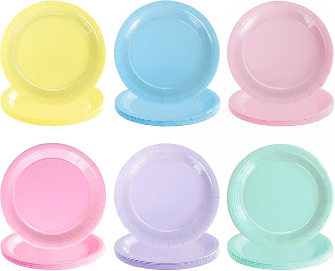 Amazon.com: WNINK 72 Pcs Pastel Plates Party Supplies Decorations ...