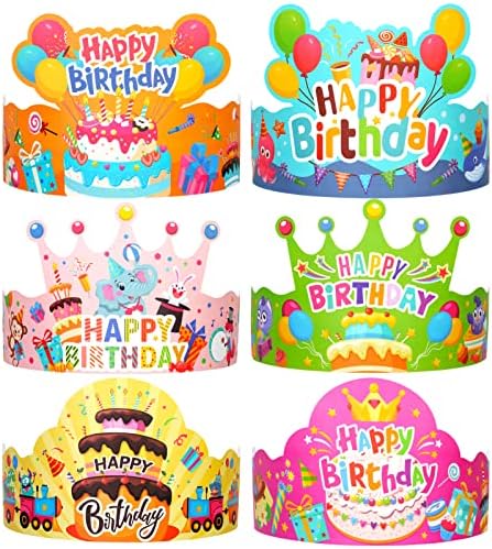 DPKOW 24pcs Happy Birthday Party Hats for Kids, Colorful Crown Hats ...