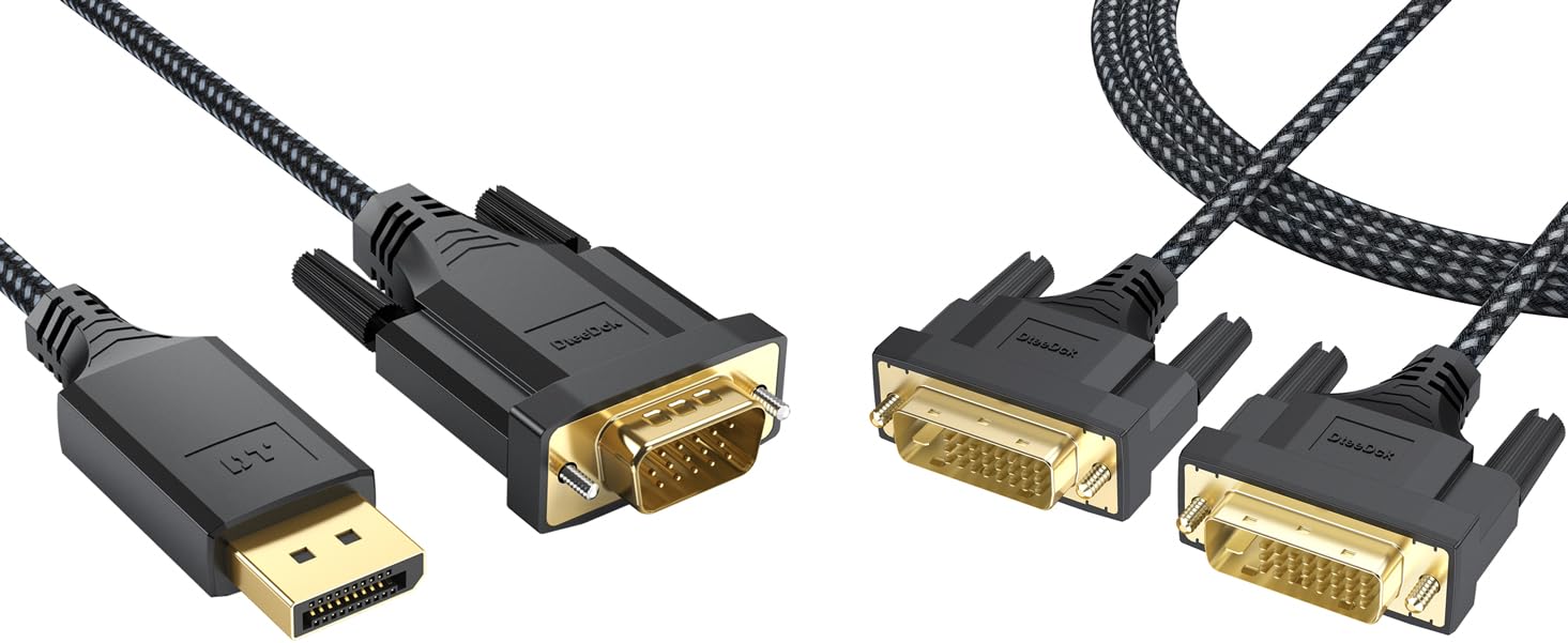 Amazon.com: DteeDck DisplayPort to VGA Cable 6ft Bundle DVI Cable 6ft ...