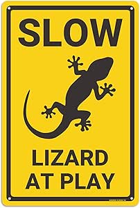 Amazon.com : Slow Lizard at Play Aluminium Metal Sign, Funny Lizard ...