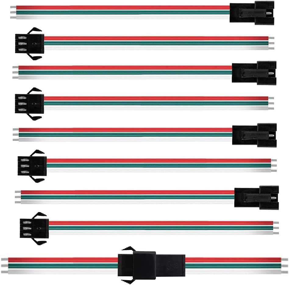 Amazon.com: SRunDe 20 Pairs 3 pin JST SM Male Female plug LED Connector ...
