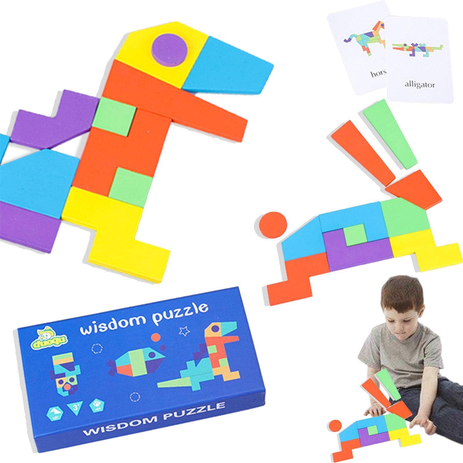 Buy thoran Wooden Pattern Blocks Set, Tangram Shapes Puzzle Pattern Set ...