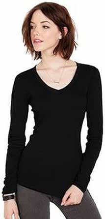 Sheer Mini Rib de Manga Larga Cuello de Pico Playera, Granite : Amazon ...