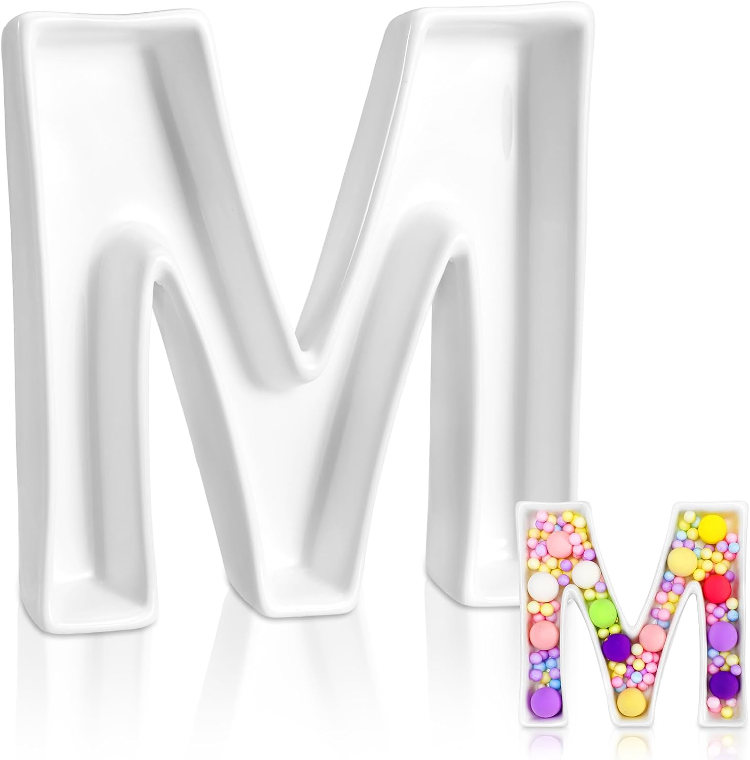 SiliFine Small Ceramic Letter Candy Dish Letter M Shaped Tray 5.7 ...