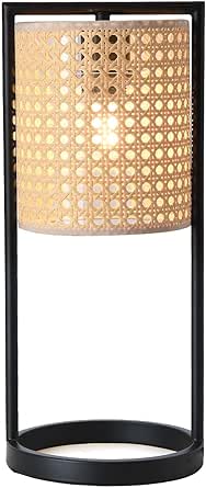 KUNJOULAM Bamboo Woven Table Lamp, Small Desk Lamp with Rattan Shade ...