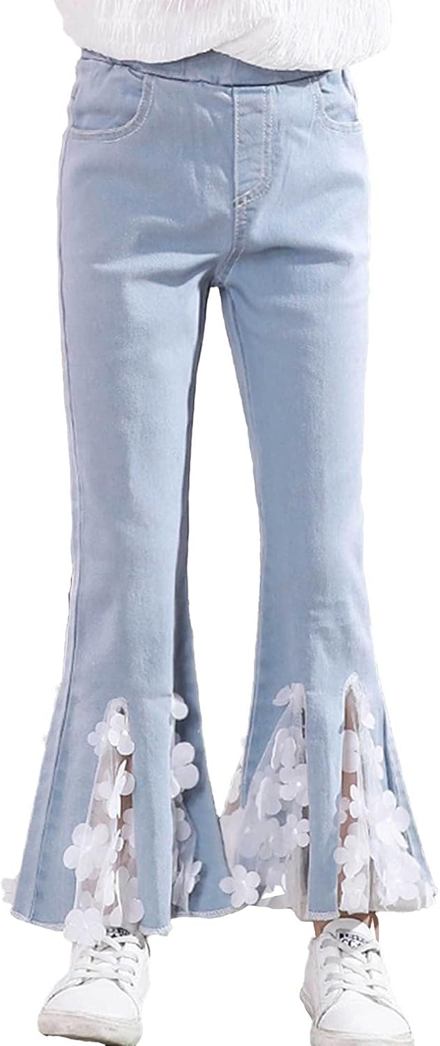 IEFiEL Girls Kids Flare Pants Denim Jeans Bell Bottoms Raw Hem Leggings ...