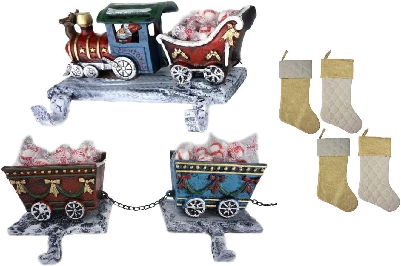 Amazon.com: Lulu Decor, 3D Train Christmas Stocking Holder, 3 Piece Set ...