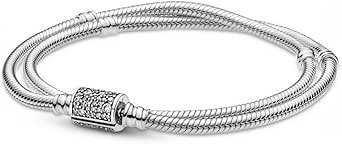 PANDORA Moments pulsera 599544C01-D19 doble plata cadena serpiente ...