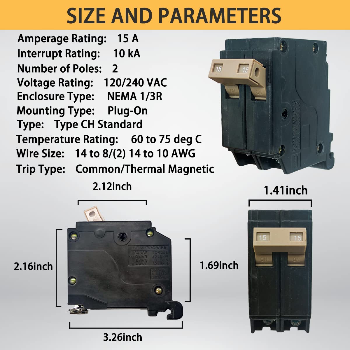 Snapklik.com : CH215 2-Pole 15-Amp Circuit Breaker