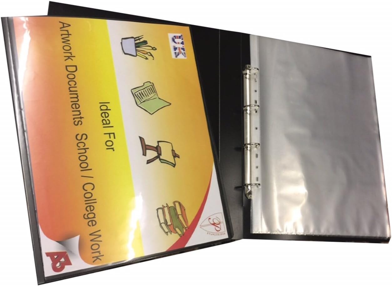 2 X Tiger A3 deluxe portrait 4-D ring binder folder file art black ...