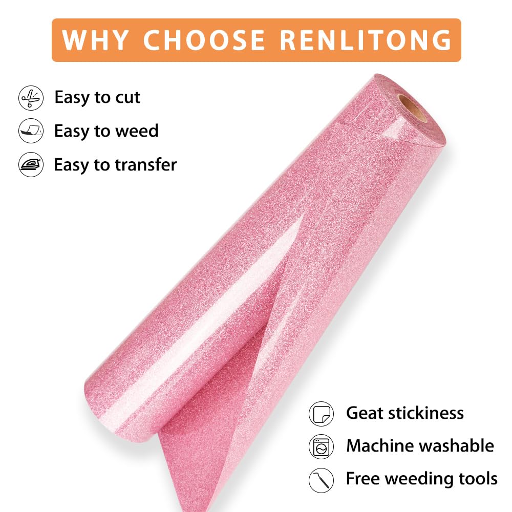 Snapklik.com : RENLITONG Pink Glitter HTV Heat Transfer Vinyl Rolls ...