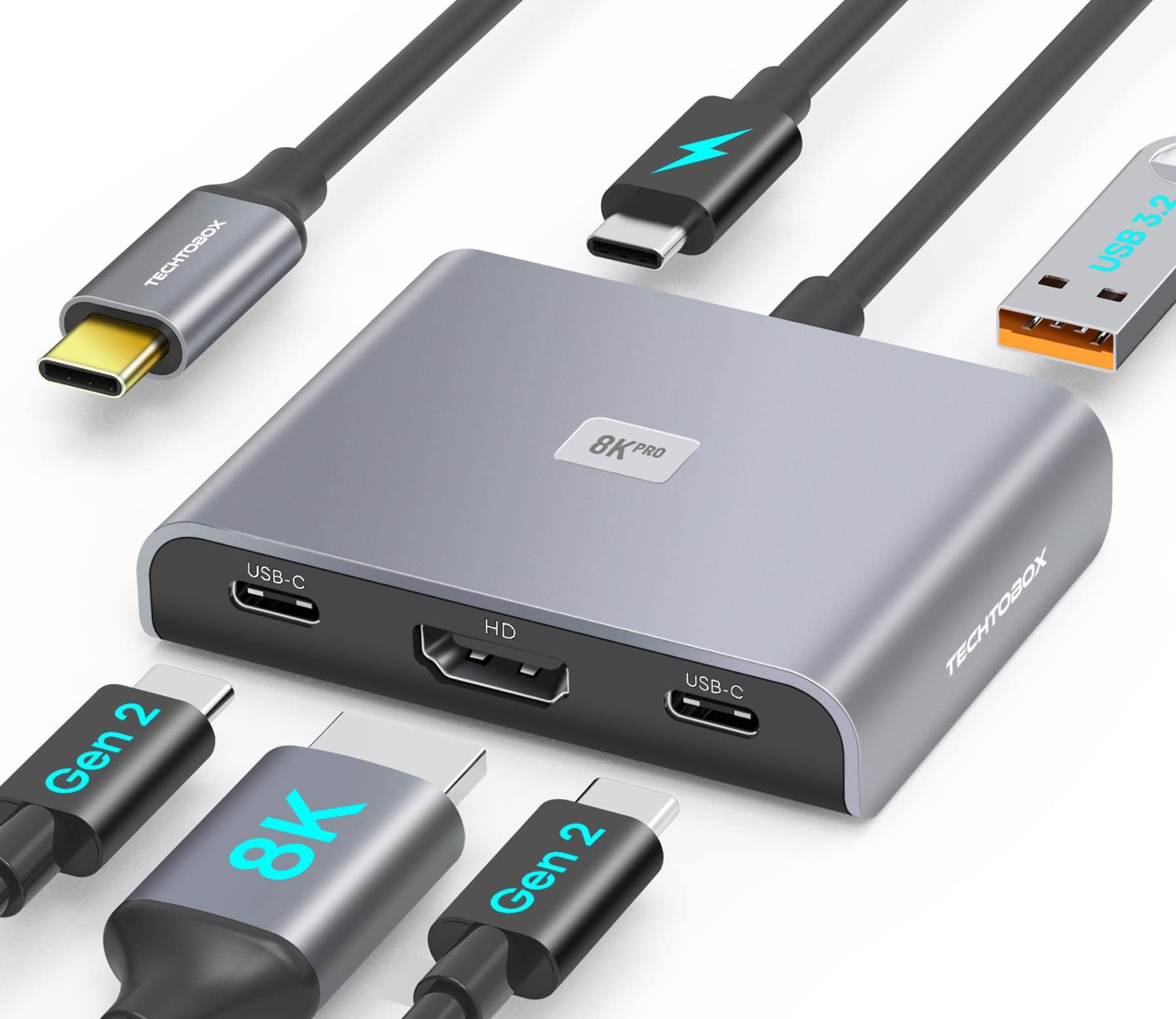 Amazon.com: TECHTOBOX USB-C Hub with 8K HDMI Port,2 USB-C Gen2 and USB ...