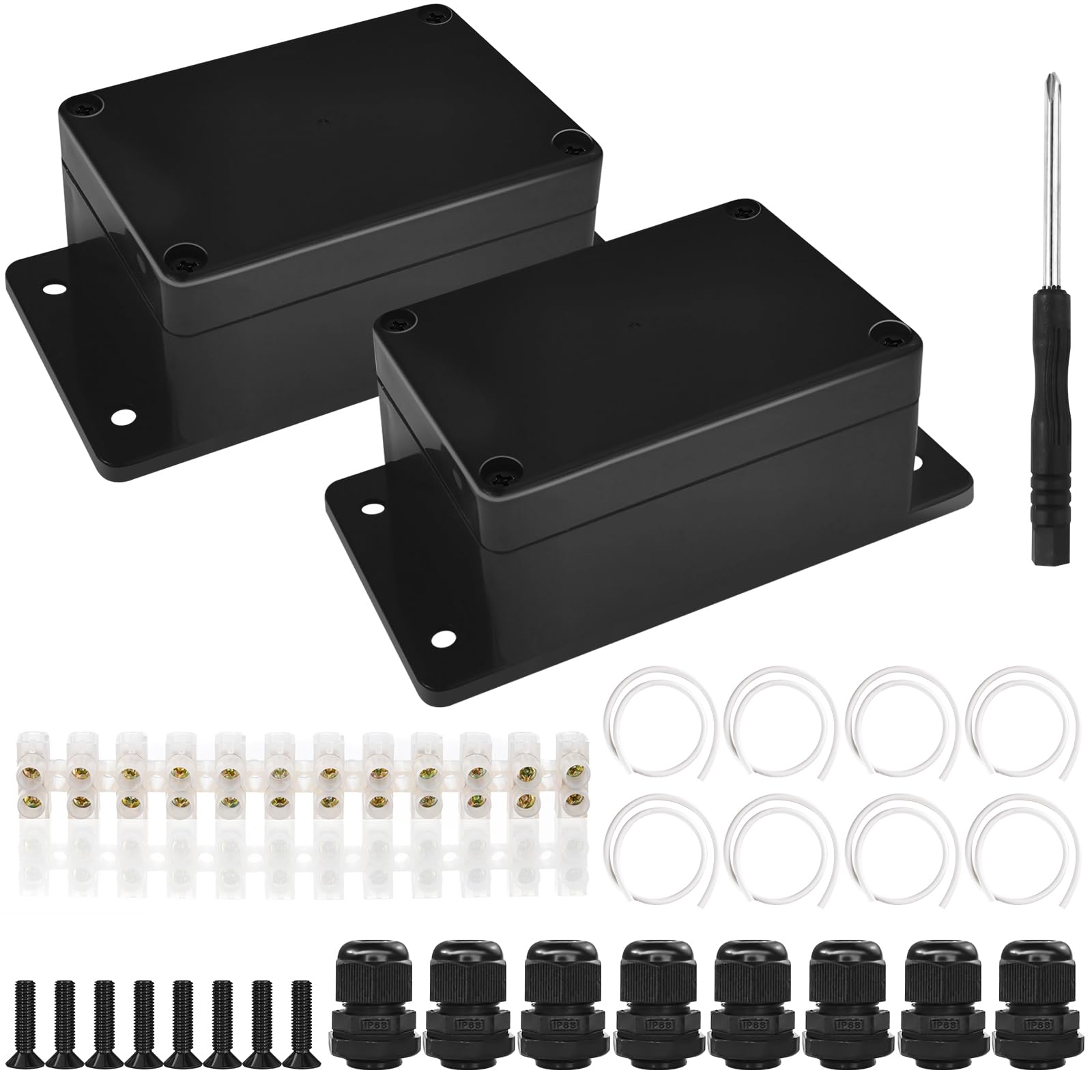 Celepoir 2Pcs Waterproof Junction Box with Terminal Blocks, IP65 Black ...