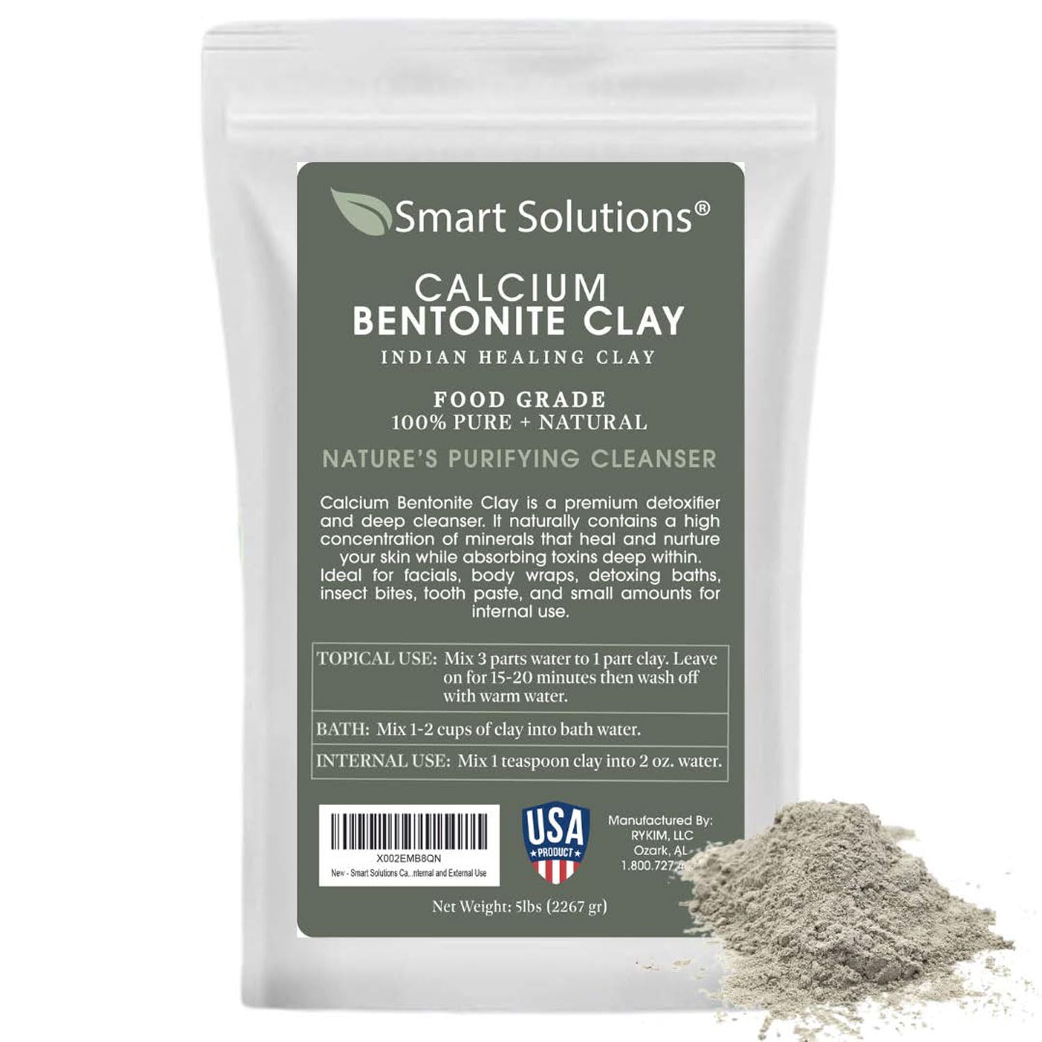 Amazon.com : SMART SOLUTIONS Calcium Bentonite Clay, 5 lb Pure Indian ...