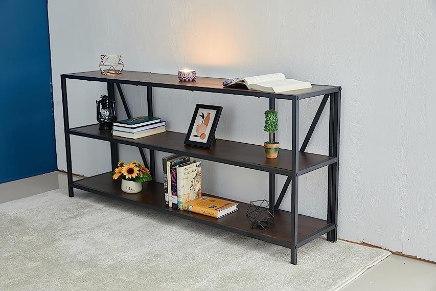 Amazon.com: Industrial Bookshelf 3 Shelf Bookcase,Rustic Farmhouse Book ...