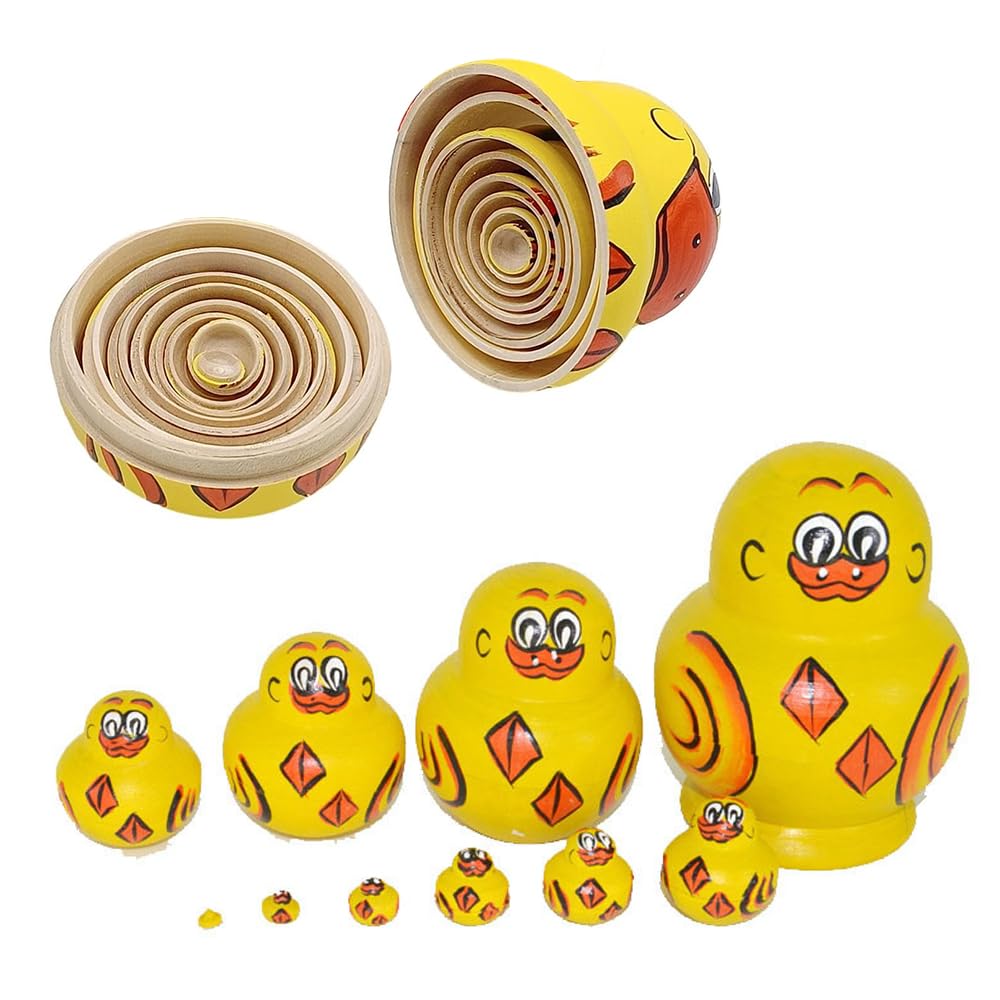Lotvic Duck Russian Dolls, 10 Pcs Wooden Yellow Duck Russian Dolls ...