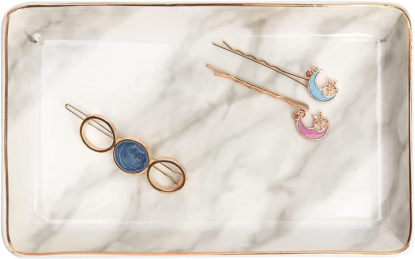 Amazon.com: Nordic Grey Striped Marble Plate - Ceramic Jewelry Tray ...