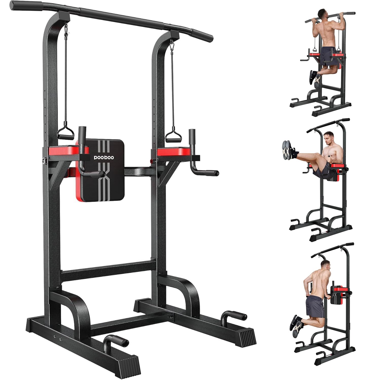 Snapklik.com : Pooboo Power Tower Dip Station Pull-Up Bar, Adjustable Multi-Function Strength ...
