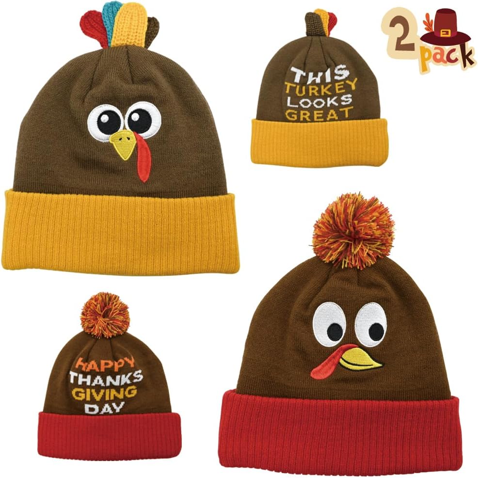 Amazon.com: SIANKO 2PCS Thanksgiving Beanie Turkey Hat, Turkey Knitted ...