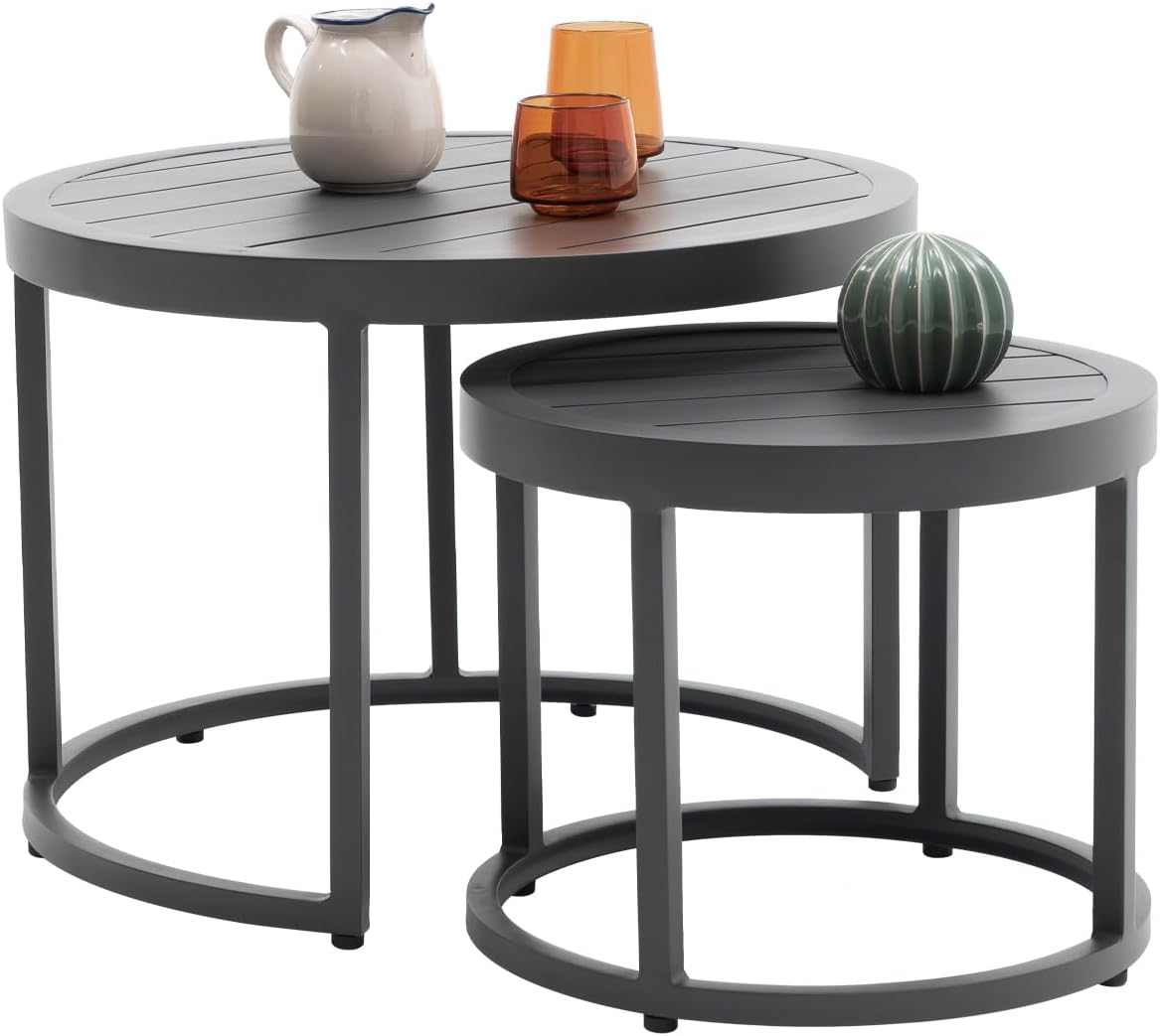 Amazon.com: LebenLiebe Outdoor Nesting Coffee Table Set of 2 Round Side ...