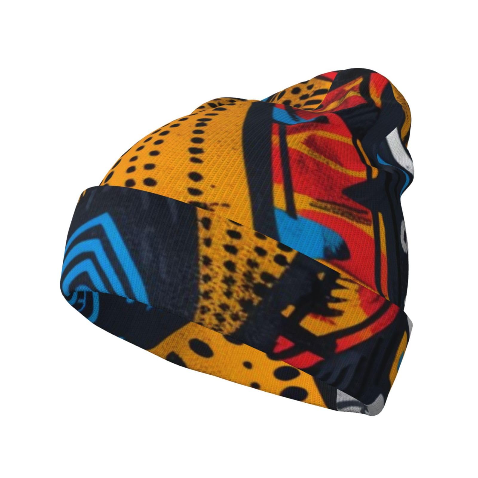 남성 여성용 겨울 비니 비니 부드럽고 따뜻한 니트 모자 스키 스타킹 커프 캡 아프리카 민족 패턴 블랙 Kr