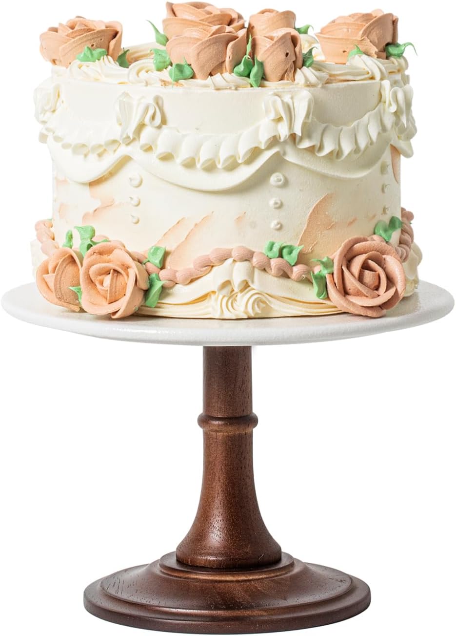 Amazon.com | Kanwone 8-Inch Cake Stand, Ceramic Cake Plate with Acacia ...
