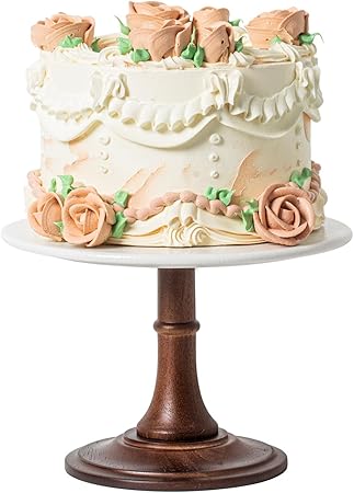 Amazon.com | Kanwone 8-Inch Cake Stand, Ceramic Cake Plate with Acacia ...