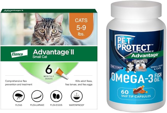 Amazon.com: Bundle of Advantage II Small Cat 6-Month Supply + Pet ...