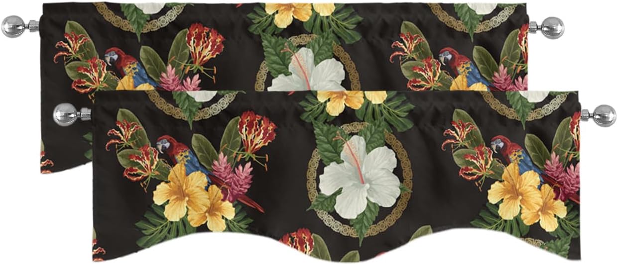 Amazon.com: YOKOU Valances for Windows,Tropical Floral Pattern Parrot ...