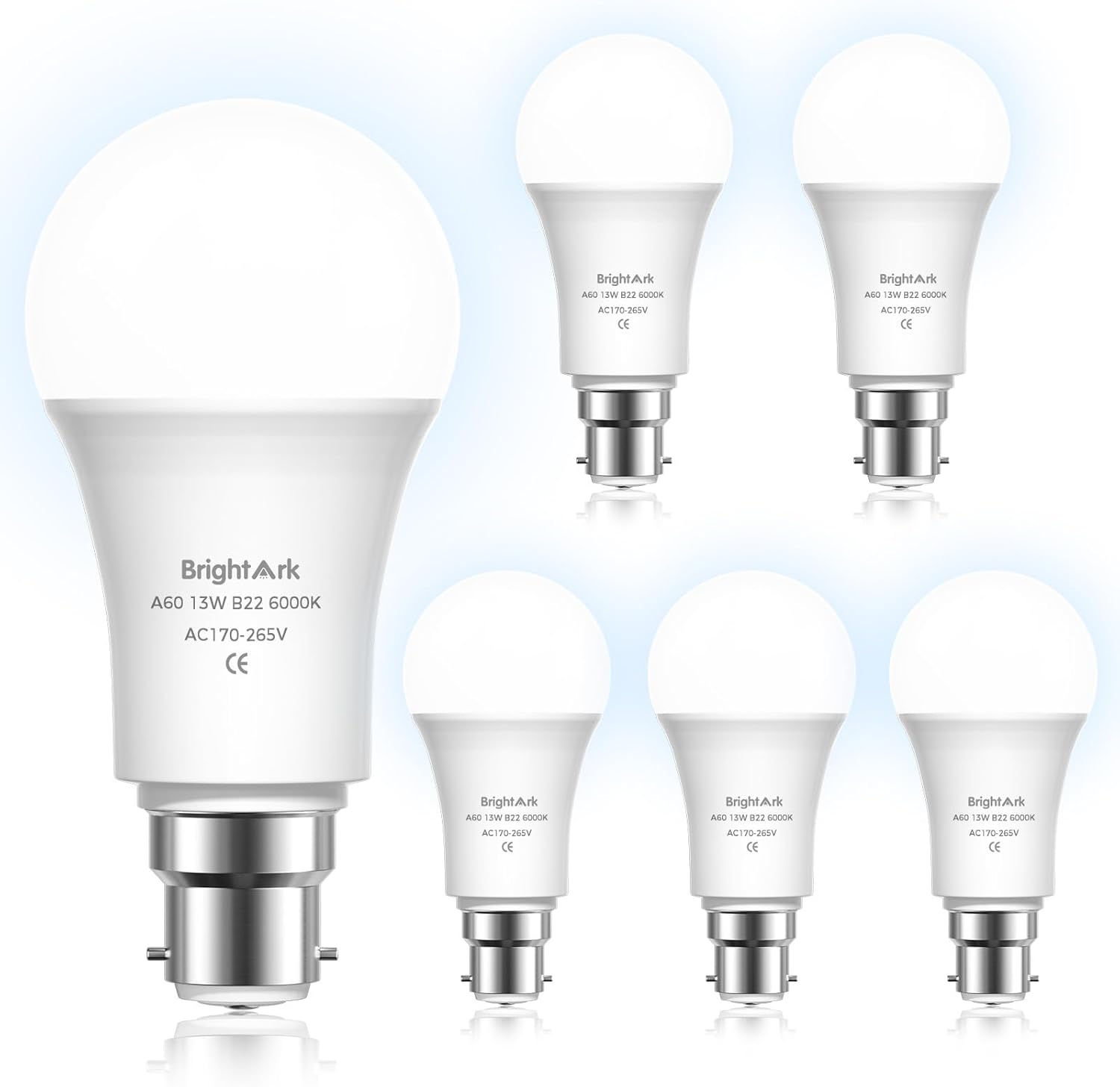 BrightArk Cool White Light Bulbs,B22 Bayonet Light Bulbs 6000K,100W ...