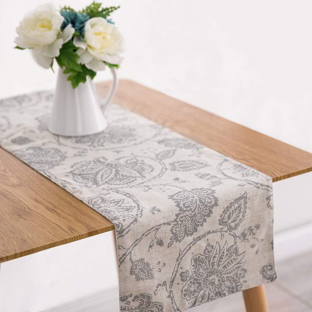 Amazon.com: JINCHAN Linen Table Runner Farmhouse Scroll Pattern Table ...