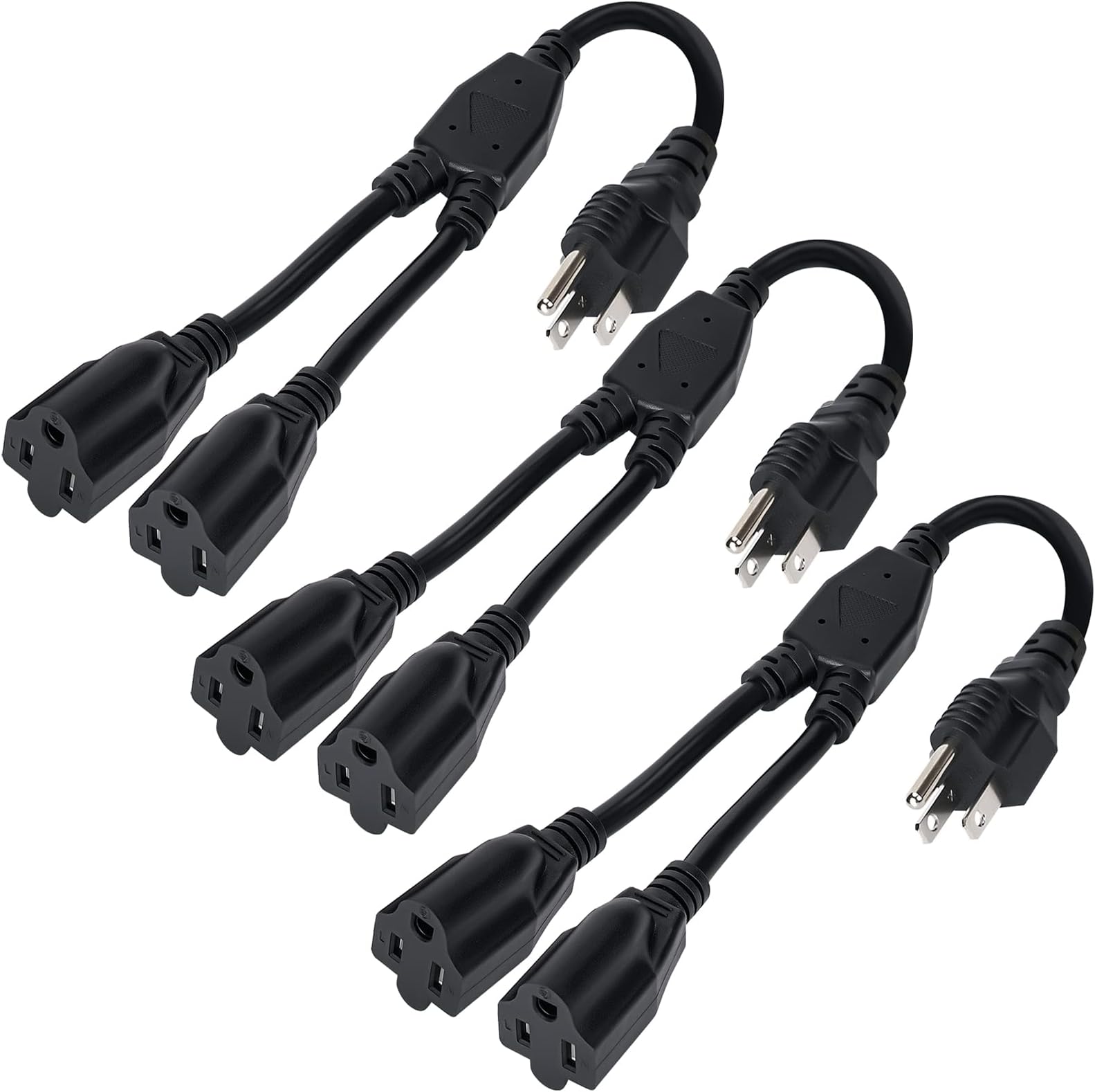 Amazon.com: 2 Way Power Cord Splitter Cable (3 Pack)-3 Prong 1 to 2 ...