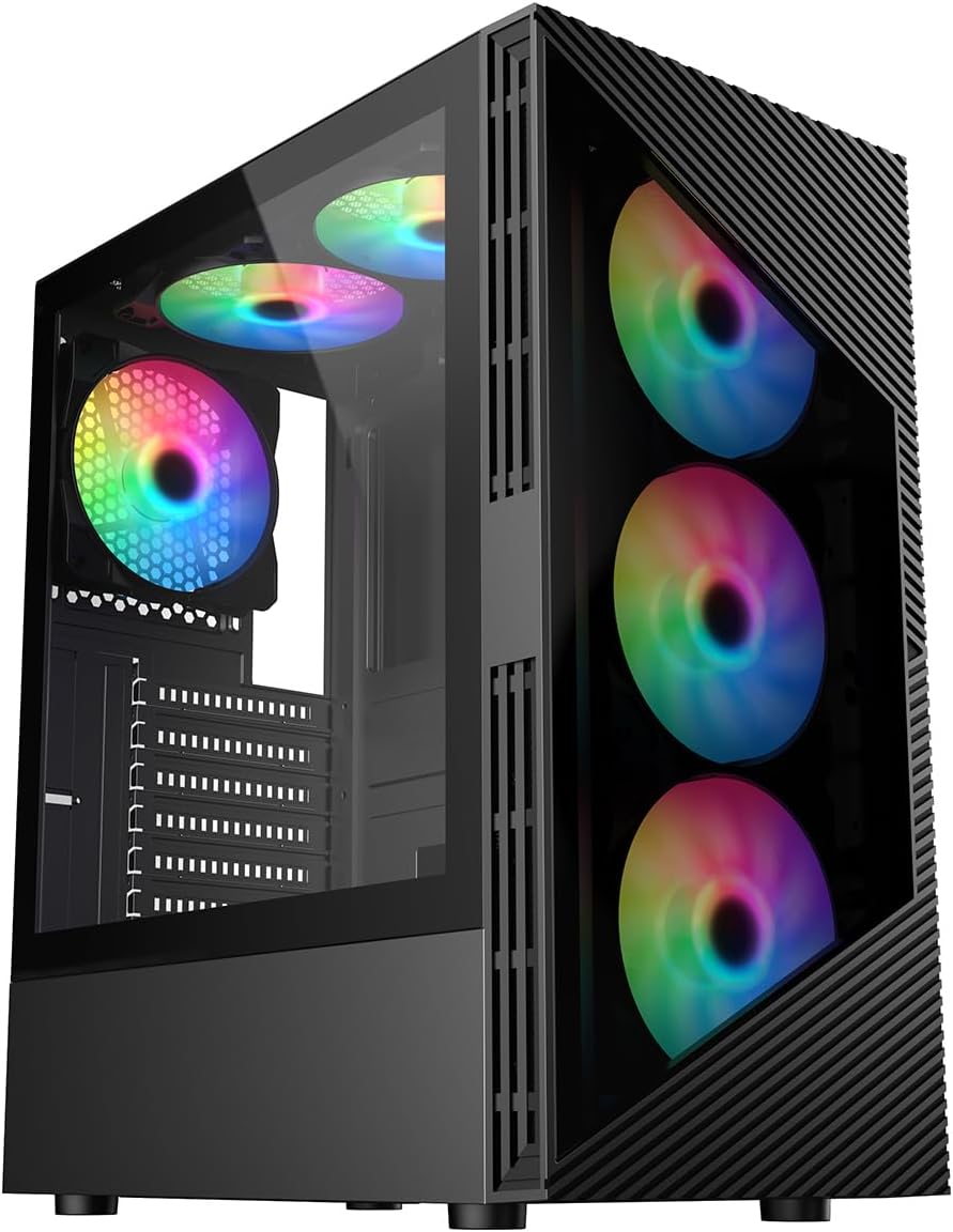 CiT Impact Black Mid-Tower PC Gaming Case ATX with 2 x Tempered Glass ...
