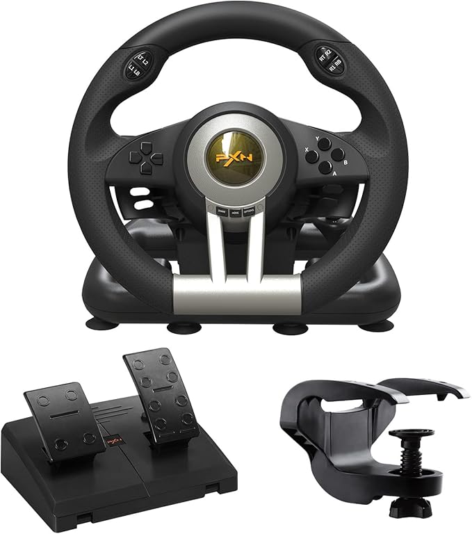 PXN V3 PRO Volante e Pedali da Gioco, Volante da Corsa a 180° con Feedback Vibrazionale, Paddle ...