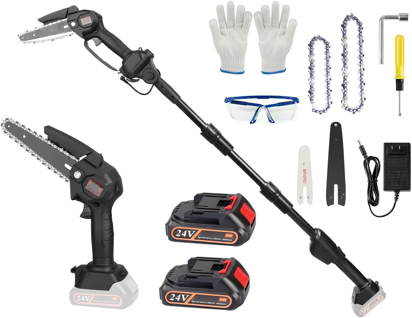 Amazon.com: 2-in-1 Cordless Pole Saw & Mini Chainsaw, 24v Battery Pole ...