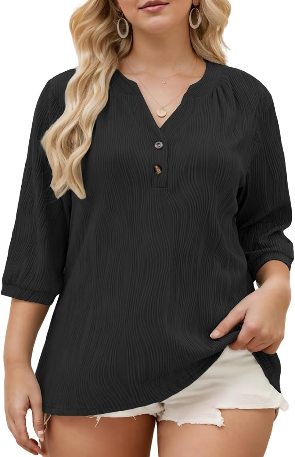 DOLNINE Women's-Plus-Size-Tops 3/4 Length Sleeve T Shirts Trendy Casual ...