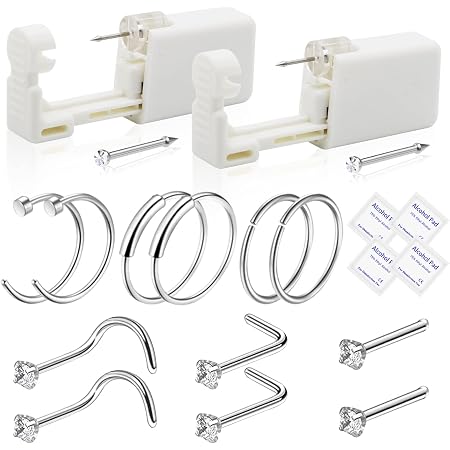 Amazon.com: GCHSSS 2 Pack Nose Piercing Kit, Disposable Safe Sterile ...
