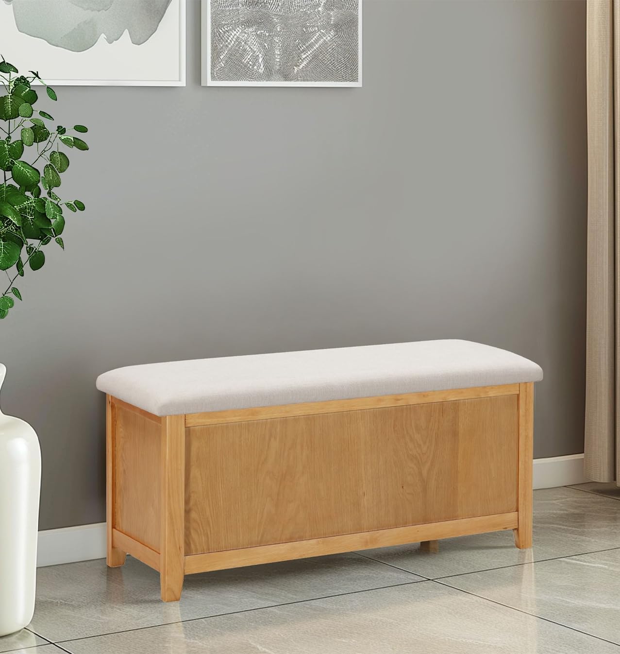 Hallowood Furniture Large Light Oak Blanket Box with Cushioned Seat ...