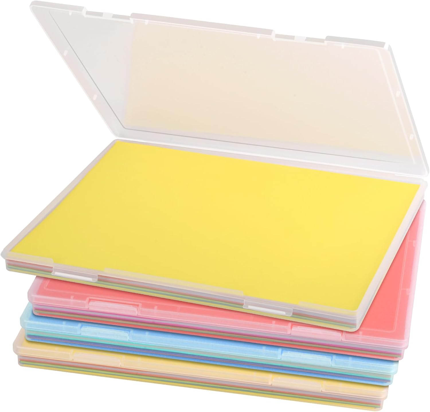 Polegas 4 Pack Portable A4 Clear File Box, Plastic File Storage Box ...