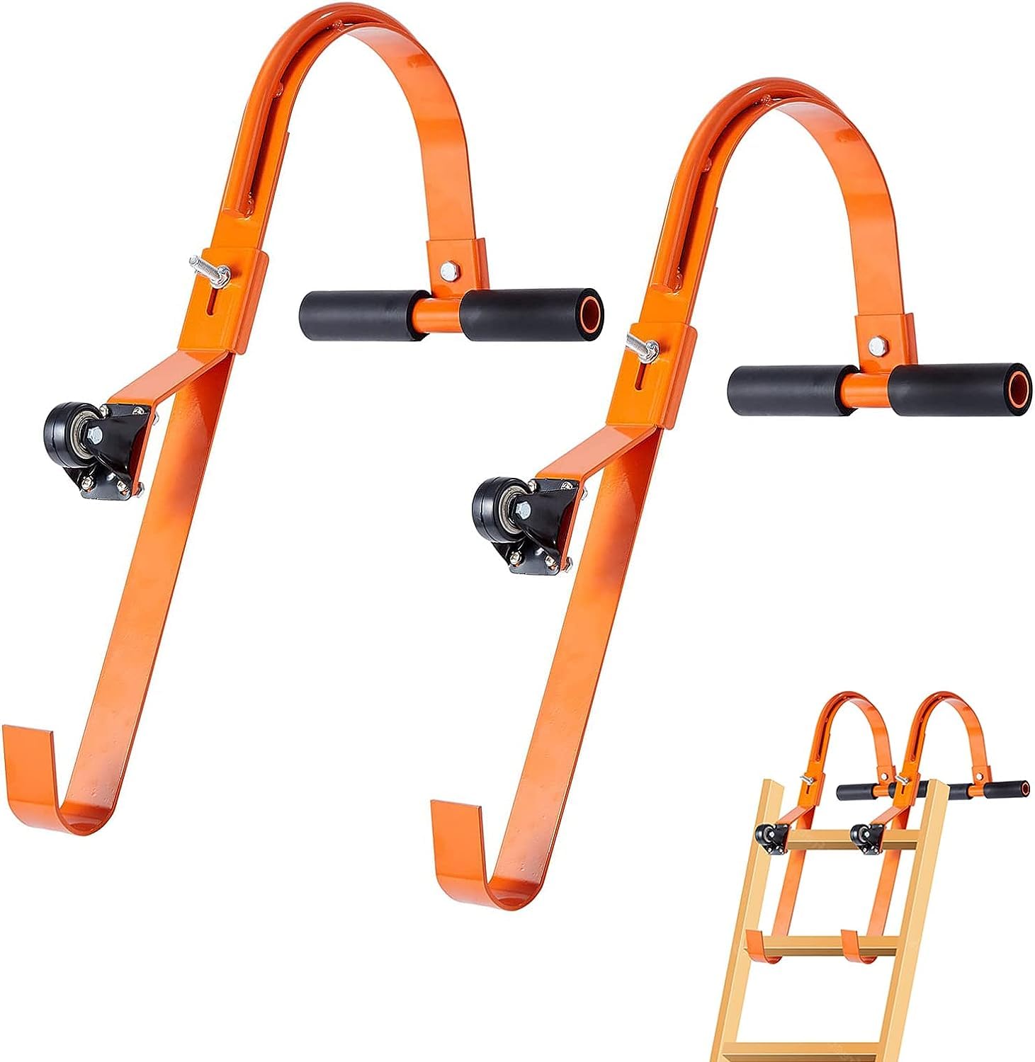 2 Pack Ladder Roof Hook with Wheel Rubber Grip T-Bar for Damage ...