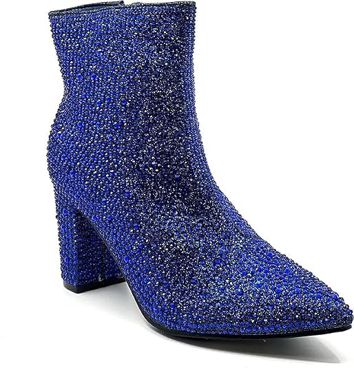 Amazon.com | Women Rhinestone Block Chunky Heel Ankle Bootie Iceberg 12 ...