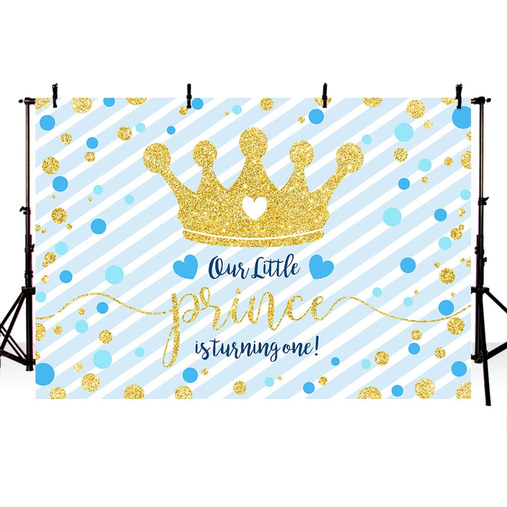 SENDY 7x5ft Prince Birthday Backdrop Blue and White Stripe Boy Happy ...