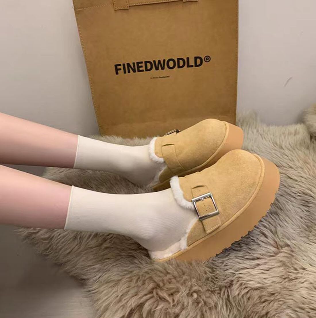 Snapklik.com : Mules For Women, Fuzzy Platform Clogs Cozy Buckled Clog ...