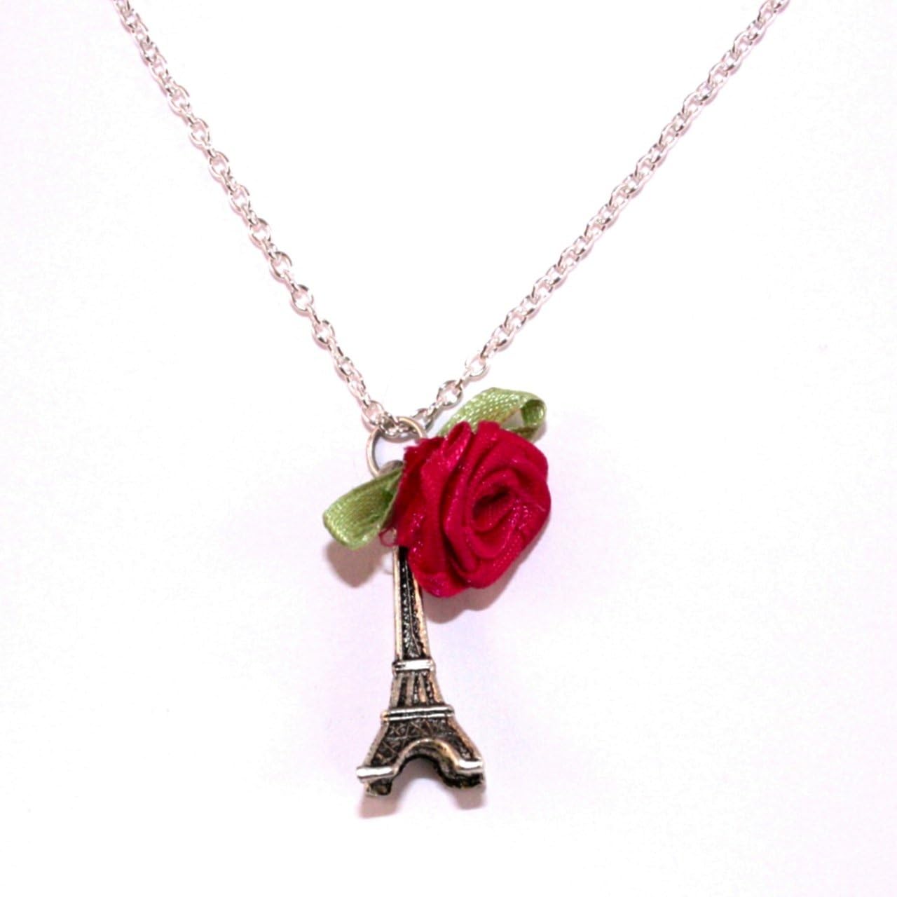 Amazon.com: Sour Cherry Paris In Bloom Eiffel Tower Necklace (18 inch ...