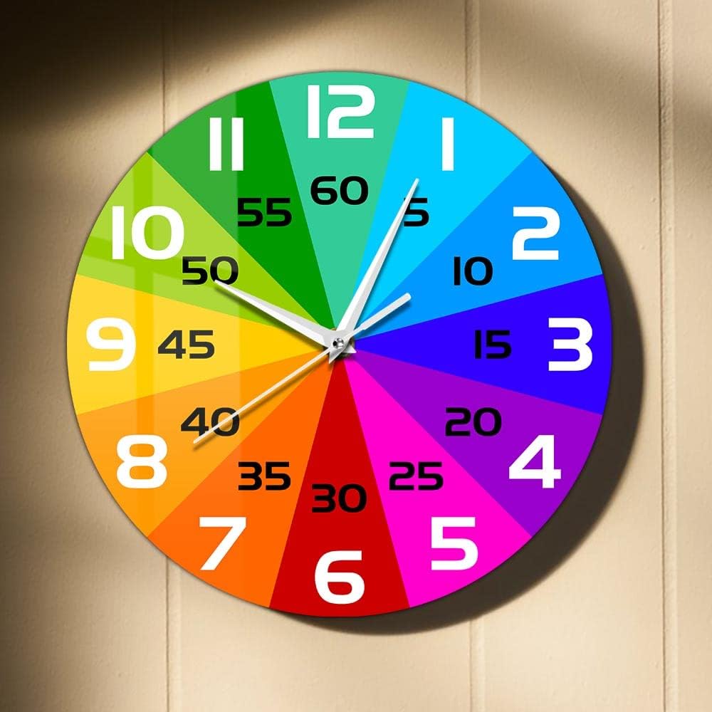 Amazon.com: Timethink 15 Inch Rainbow Color Wheel Telling Time Teaching Clock, Learn to Tell ...