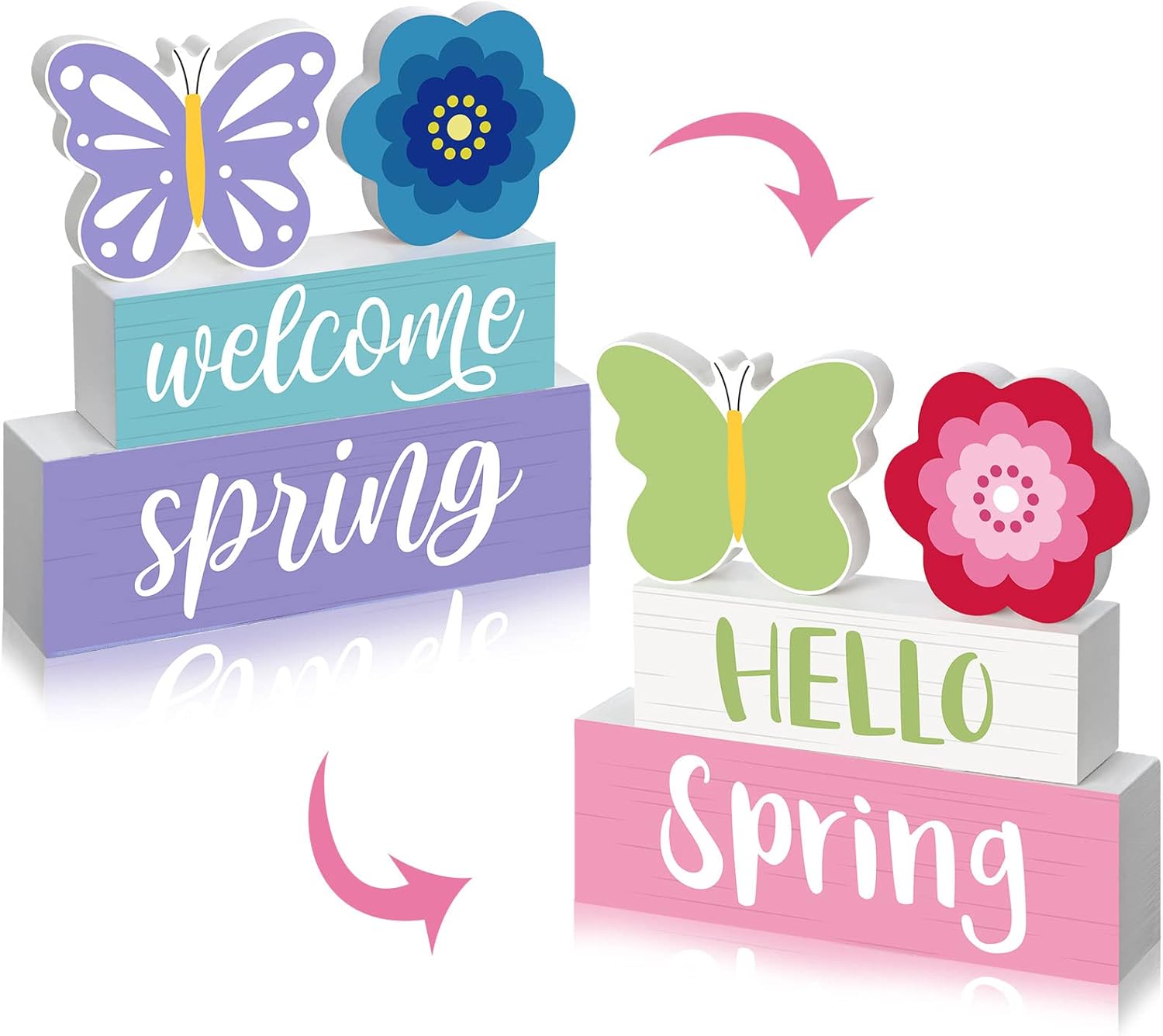 Amazon.com: 4 Pcs Spring Wooden Signs 3 Layered Hello Spring Sign ...