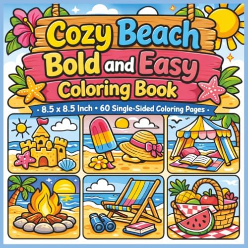 Amazon.com: Cozy Beach Bold and Easy Coloring Book: A Relaxing Coastal ...