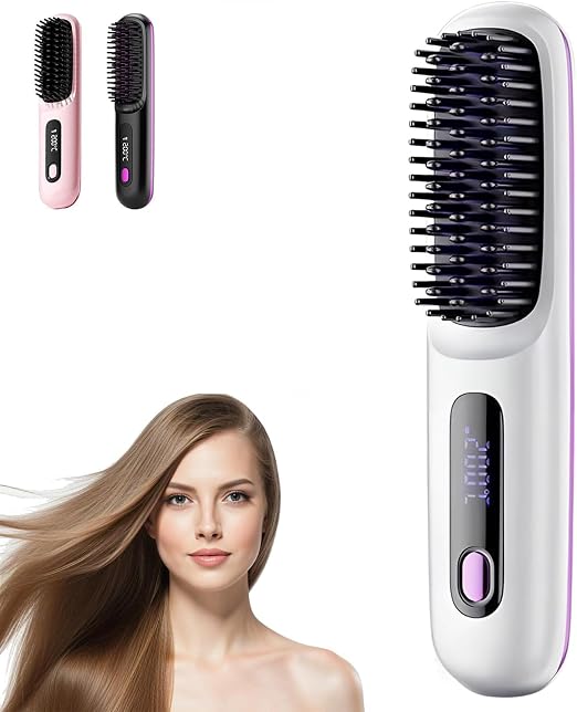 Go Brush Pro,Cordless Hair Straightener Brush,Portable Straightener ...