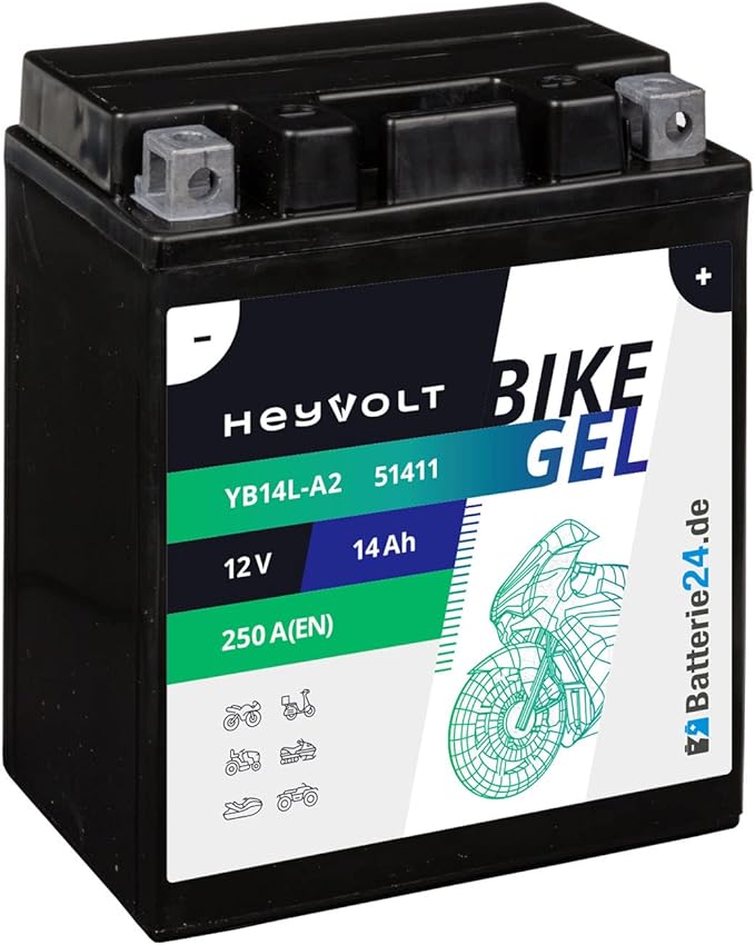 HeyVolt GEL Motorradbatterie 12V 14Ah 51411 YB14L-A2 CB14L-A2 12N14-3A FB14L-A2 FB14L-A2 ...