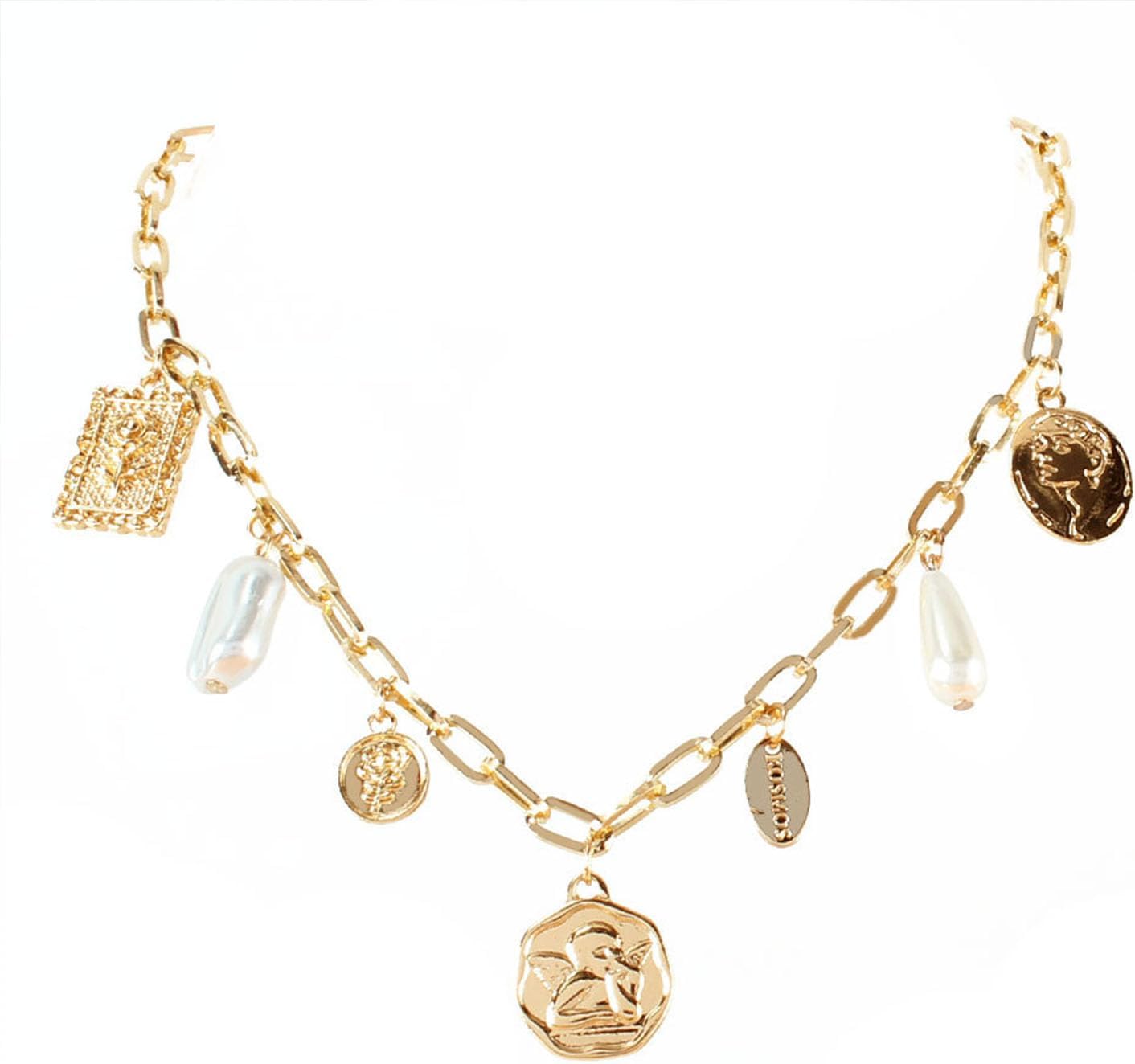 Amazon.com: Gold Charm Necklace for Women White Pearl Choker Necklace ...